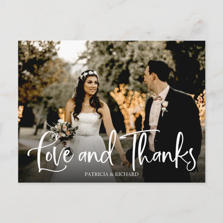Love And Thanks Cute Wedding Thank You Photo Postcard | Zazzle
