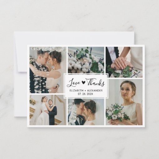 Love and Thanks Heart Simple Wedding Photo Collage Thank You Card | Zazzle