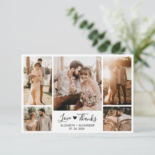 Love and Thanks Heart Wedding Photo Collage Thank You Card | Zazzle