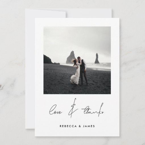 Love and Thanks Minimal Calligraphy Photo Wedding Thank You Card | Zazzle