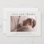 Love and Thanks Minimal Photo Baby Thank You Card | Zazzle