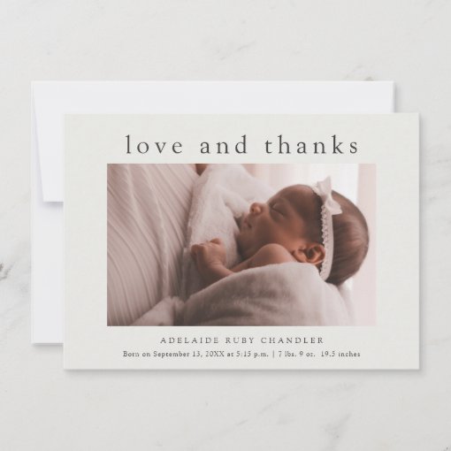 Love and Thanks Minimal Photo Baby Thank You Card | Zazzle
