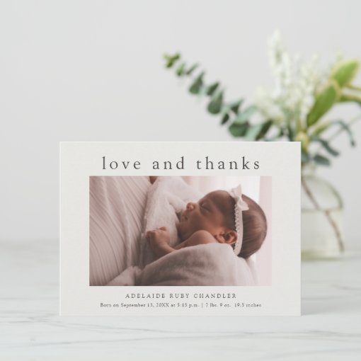 Love and Thanks Minimal Photo Baby Thank You Card | Zazzle