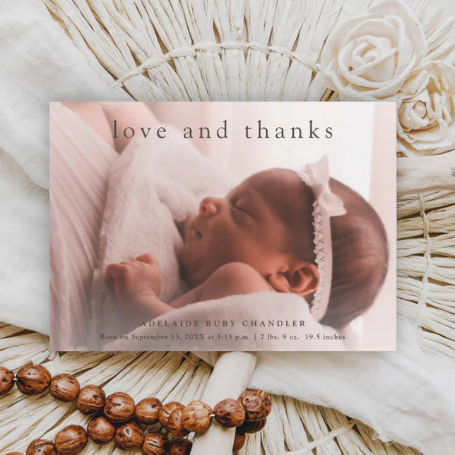 Love and Thanks Minimal Simple Photo Baby Thank You Card | Zazzle