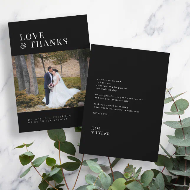 Love and thanks modern minimalist photo wedding thank you card | Zazzle