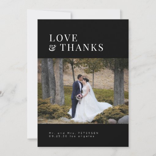 Love and thanks modern minimalist photo wedding thank you card | Zazzle