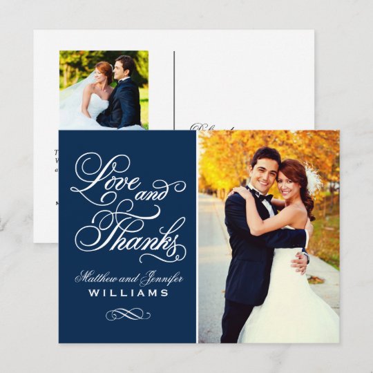 Love and Thanks Navy Blue Wedding Photo Thank You Postcard | Zazzle.com