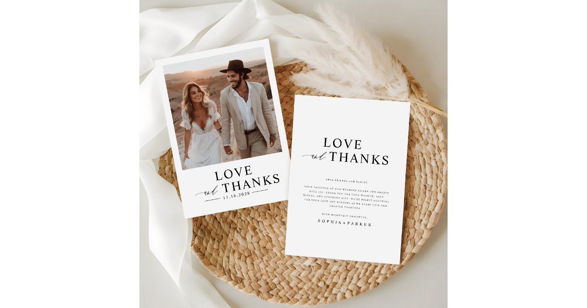 Love and Thanks - Rustic Boho Photo Wedding Thank You Card | Zazzle