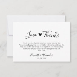 Love and Thanks Script Heart Wedding Photo Thank You Card | Zazzle