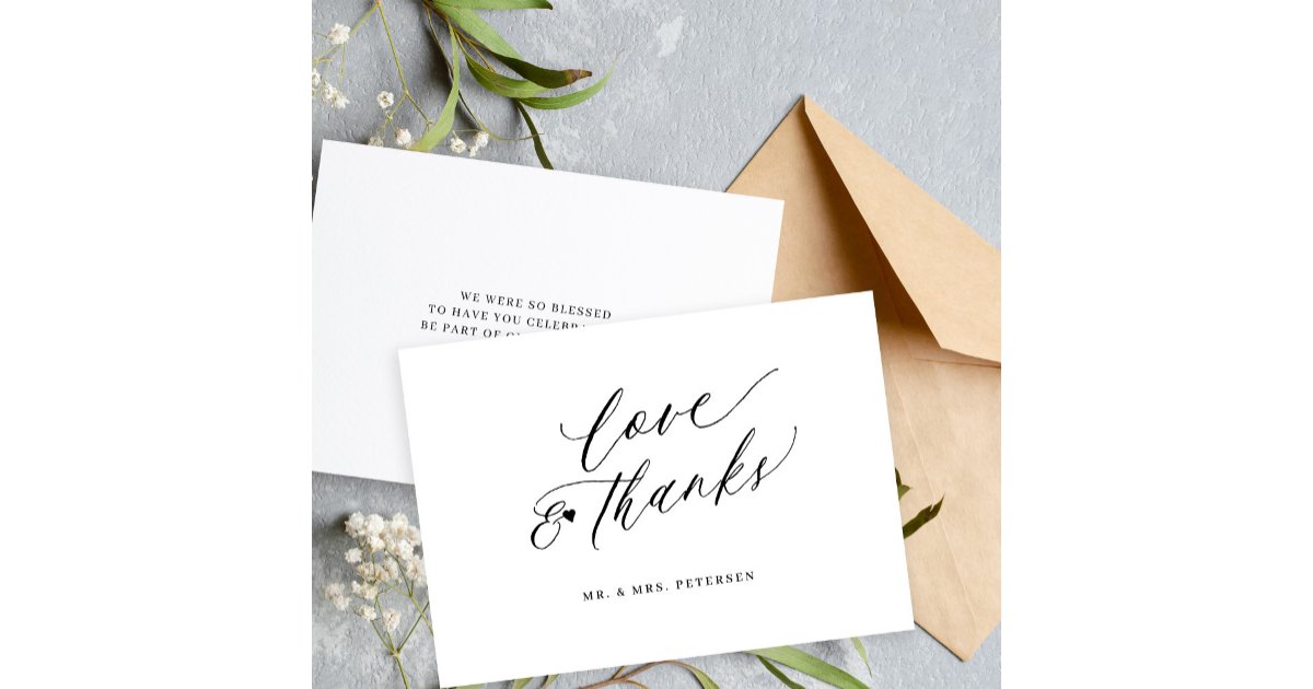 Love and thanks script minimalist simple wedding card | Zazzle