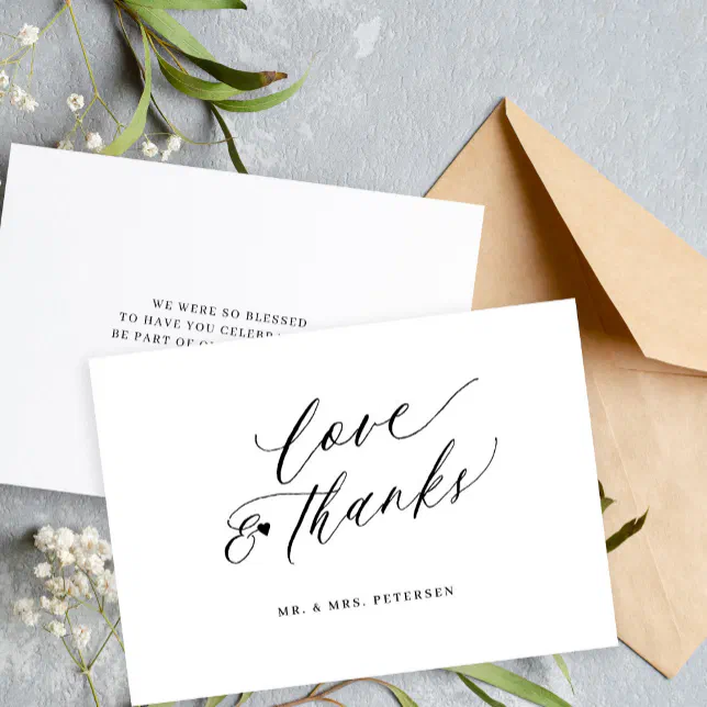 Love and thanks script minimalist simple wedding card | Zazzle