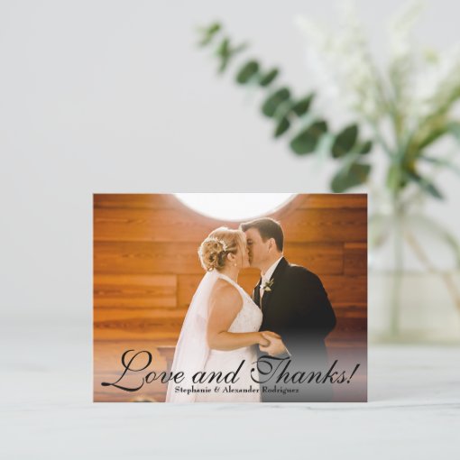 Love and Thanks Sheer Wedding Photo Thank You Card | Zazzle