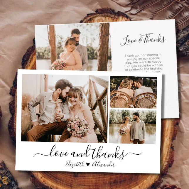 Love and Thanks Wedding Photo Thank You Card | Zazzle