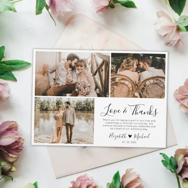 Love and Thanks Wedding Photo Thank You Card | Zazzle