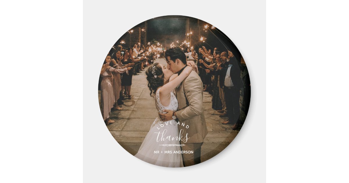 Love and Thanks Wedding Photo Thank You Magnet | Zazzle