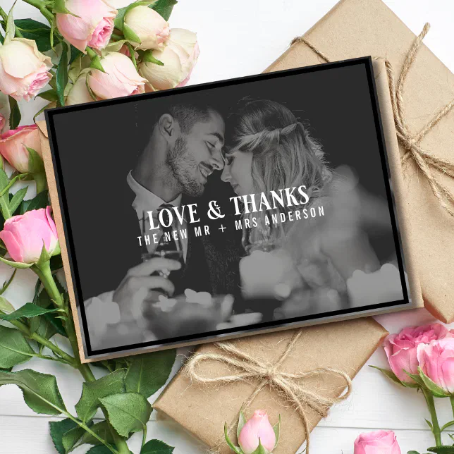 Love and Thanks Wedding Photo Thank You | Overlay Postcard | Zazzle