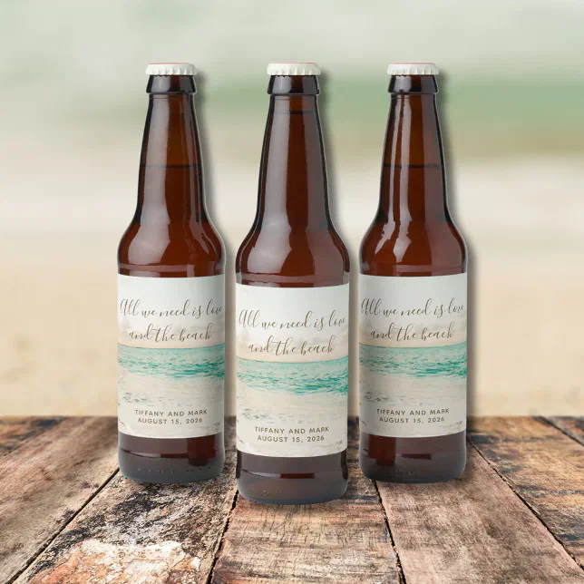 Love and the Beach Coastal Wedding Beer Bottle Label | Zazzle