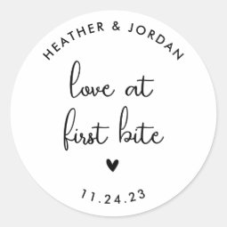 Love At First Bite Wedding Sweets Favor Classic Round Sticker | Zazzle
