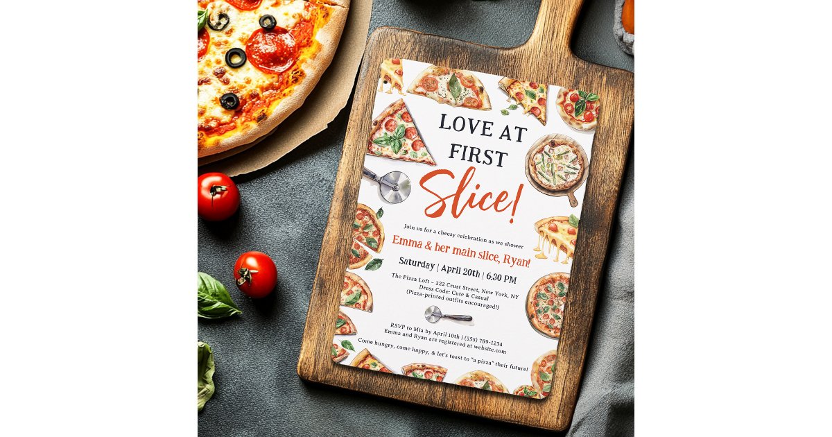 Love at First Slice Pizza Bridal Couples Shower Invitation | Zazzle