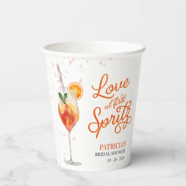 Love at First Spritz Bridal Shower Paper Cups | Zazzle