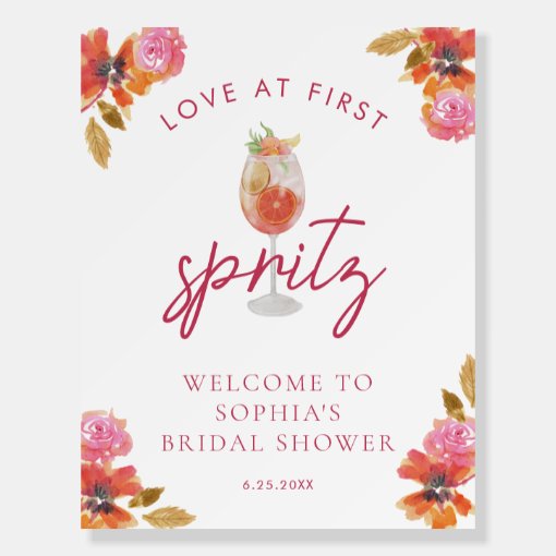 Love at First Spritz Bridal Shower Welcome Sign | Zazzle