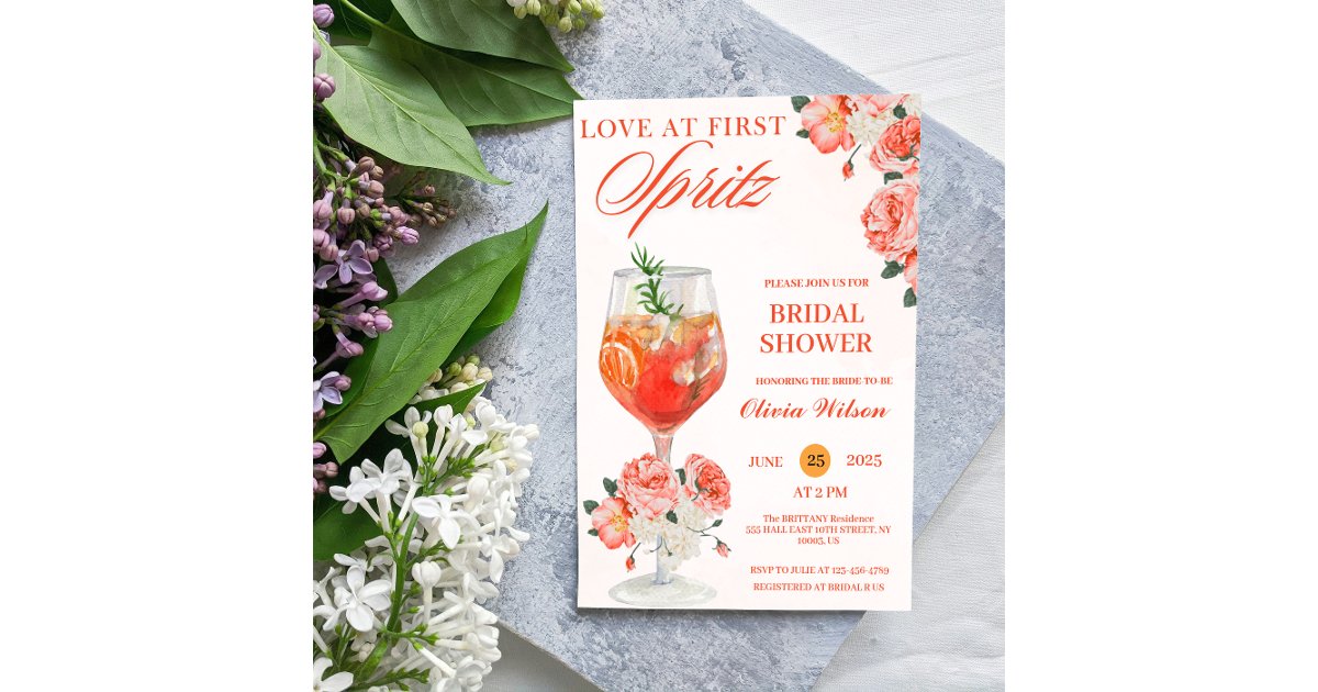 Love at First Spritz Floral Cocktail Bridal Shower Invitation | Zazzle