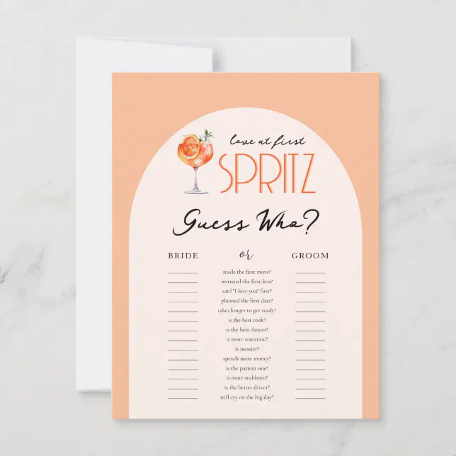 Love at First Spritz Guess Who Bridal Shower Game Invitation | Zazzle