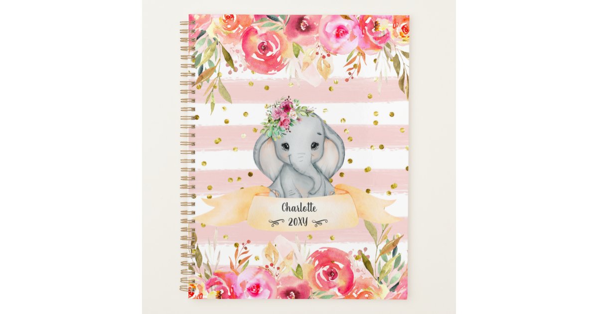 Love Baby Elephant Pink Girl Daily Diary Planner | Zazzle