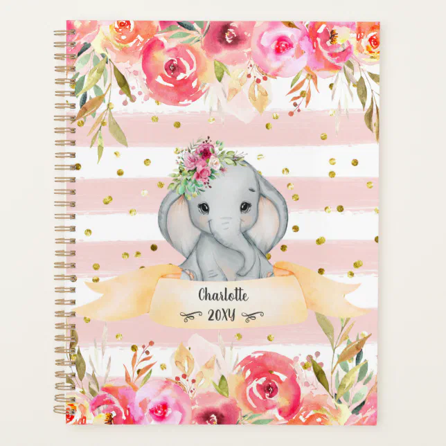 Love Baby Elephant Pink Girl Daily Diary Planner | Zazzle