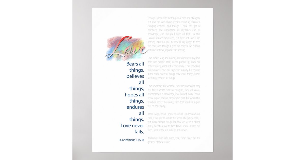 Love Bears All Things Bible Verse Poster | Zazzle