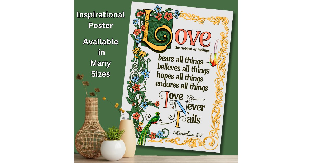 Love Bears All Things Never Fails Bible Verse Poem Poster | Zazzle