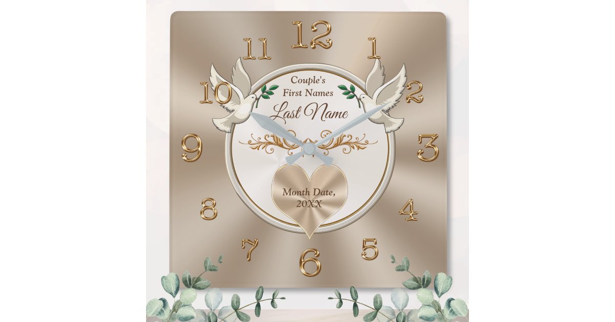 Love Birds and Heart Personalized Wedding Clock | Zazzle