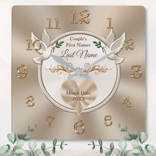 Love Birds and Heart Personalized Wedding Clock | Zazzle