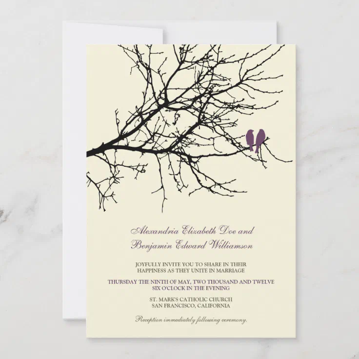 Love Birds Branch Wedding Invitation (plum) | Zazzle