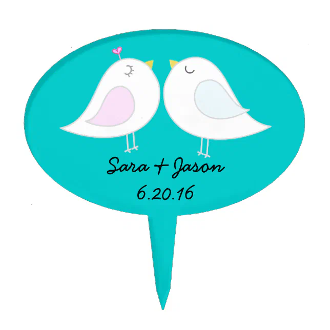 Love Birds Cake Topper with Aqua Background | Zazzle