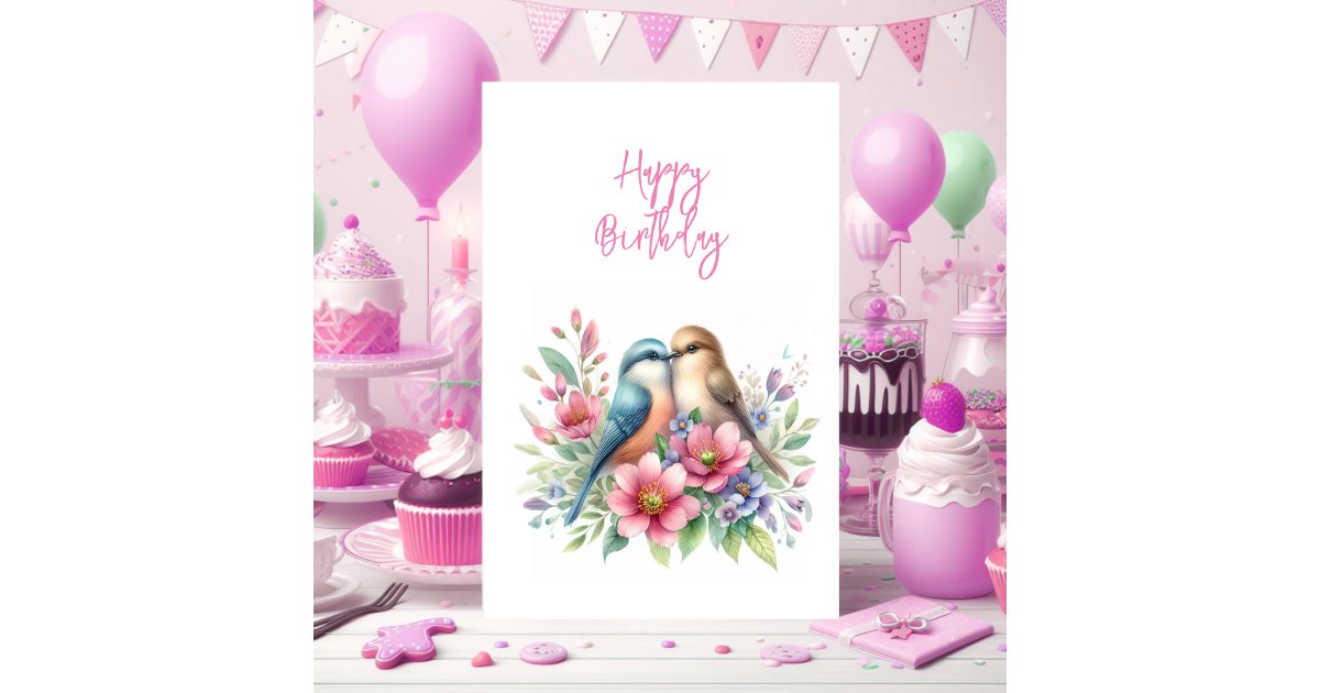 Love Birds in Spring Happy Birthday Greeting Card | Zazzle