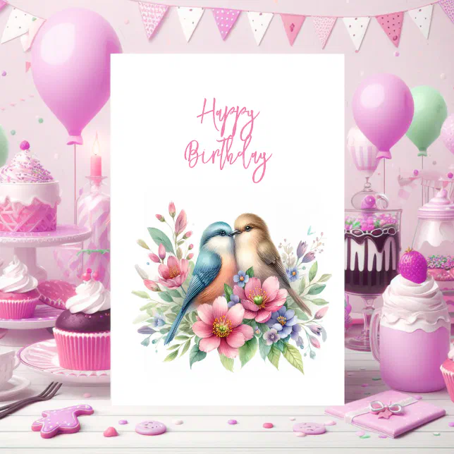 Love Birds in Spring Happy Birthday Greeting Card | Zazzle