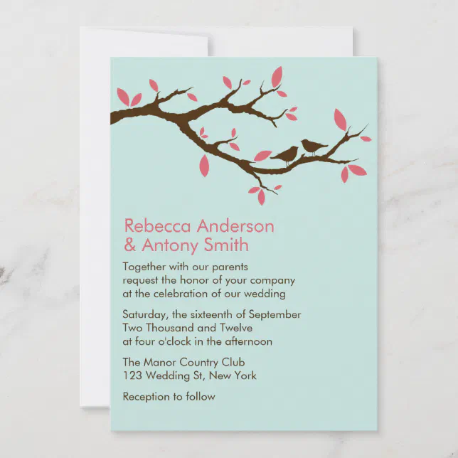 Love Birds on Tree Wedding Invitation | Zazzle
