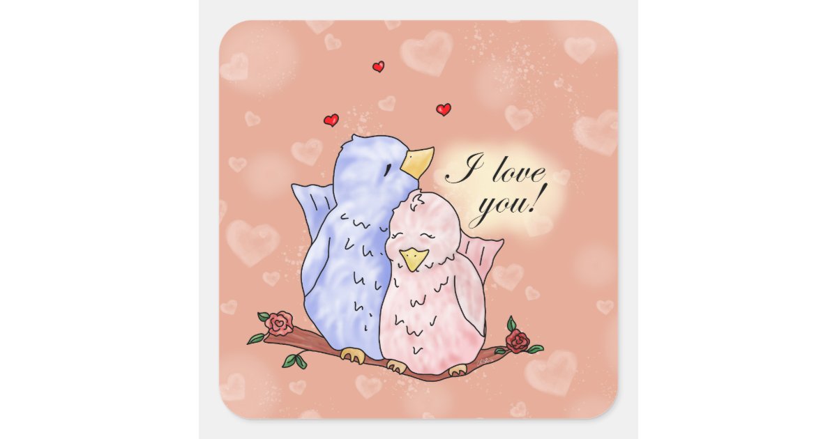 Love Birds Valentine Heart Background | Square Sticker | Zazzle