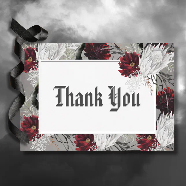 Love & Bones Spooky Red Floral Wedding Thank You Card | Zazzle
