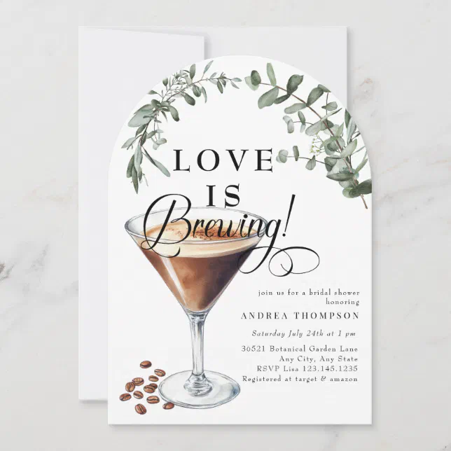 Love Brewing | Espresso | Martini | Bridal Shower Invitation | Zazzle