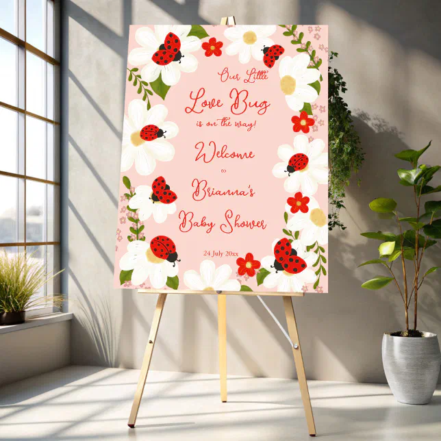 Love bug cute ladybug baby shower welcome foam board | Zazzle