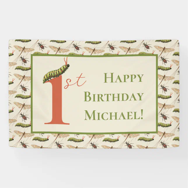 Love Bug Insect Custom Name 1st Birthday Banner | Zazzle