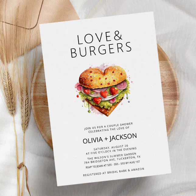 Love & Burgers Fun Casual Couple Bridal Shower Invitation | Zazzle