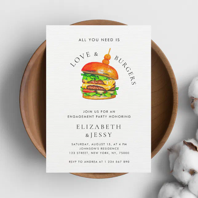 Love & Burgers Monogram I Do BBQ Engagement Party Invitation | Zazzle