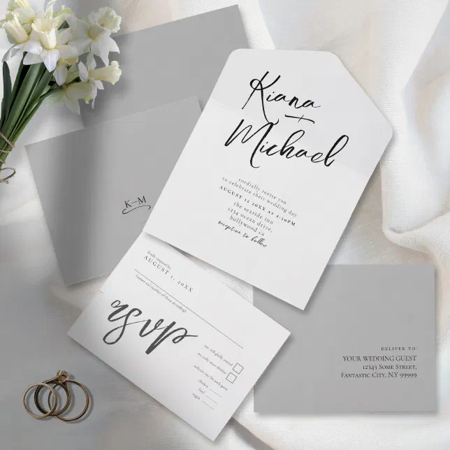 Love Calligraphy Wedding B&W ID940 All In One Invitation | Zazzle