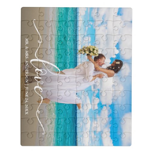 Love Calligraphy Wedding Photo Acrylic Jigsaw Puzzle | Zazzle
