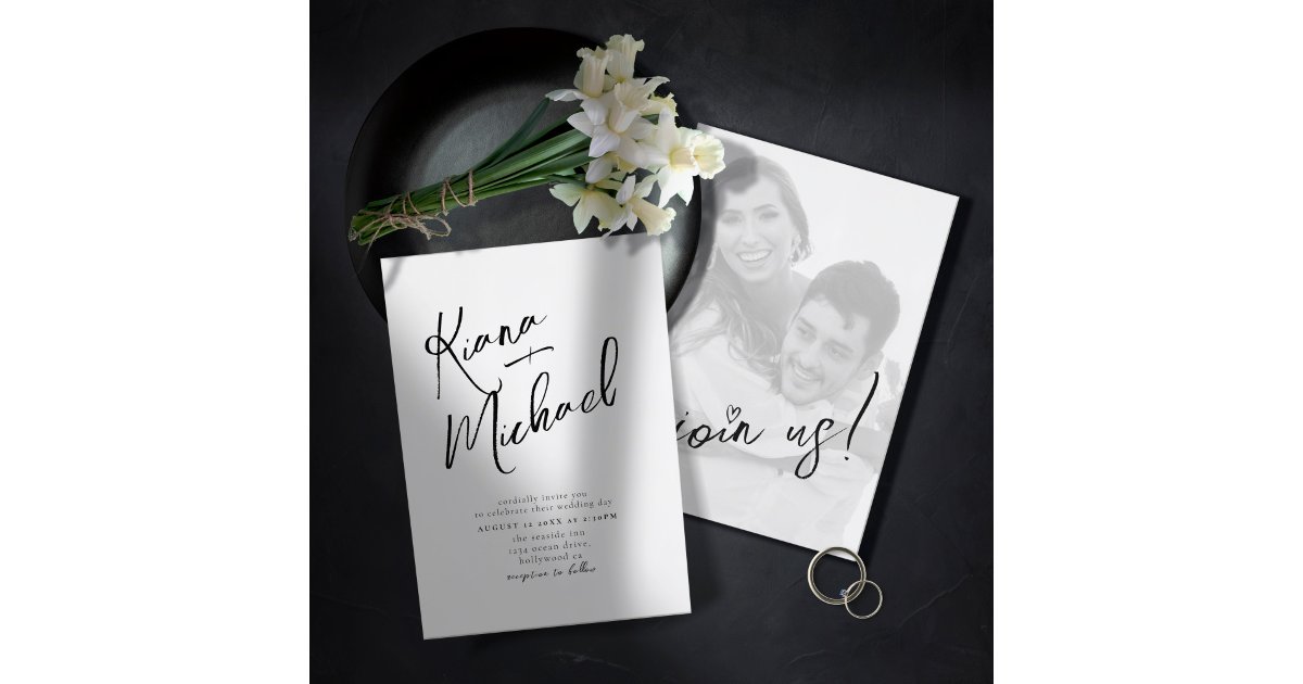 Love Calligraphy Wedding Photo B&W ID940 | Zazzle