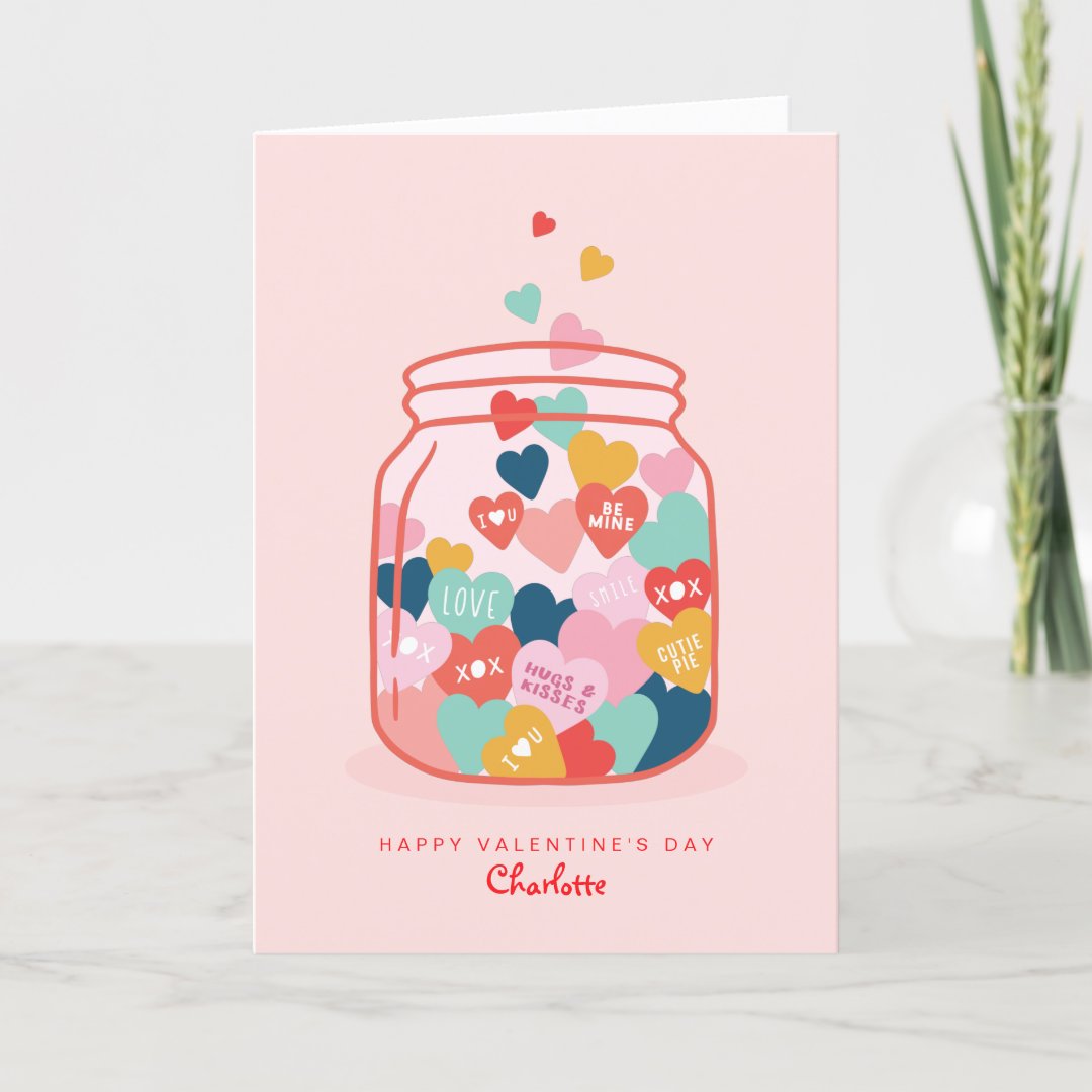 Love Candy Heart Messages Mason Jar Valentine Holiday Card | Zazzle