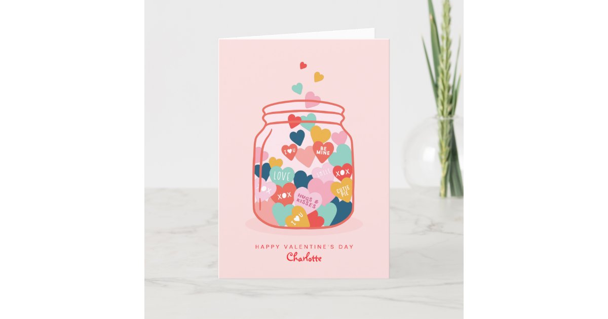 Love Candy Heart Messages Mason Jar Valentine Holiday Card | Zazzle.com